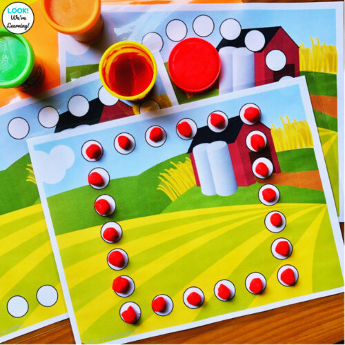 Printable Farm Shape Playdough Mats - Look! We're Learning!