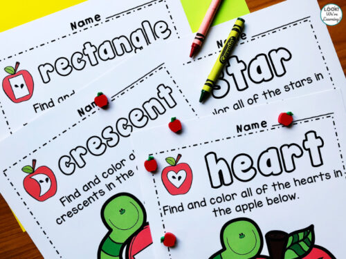 Apple Seek and Find Shape Sorting Worksheets - Look! We're Learning!