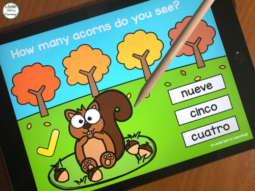 Count and Clip! Acorn Spanish Counting to 10 Cards - Look! We're Learning!
