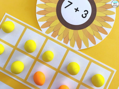Sunflower Playdough Making Ten Math Center - Look! We're Learning!